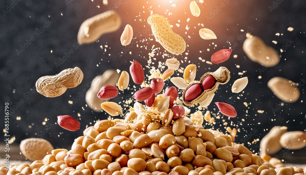 Realistic peanut nuts explosion splash or falling for advertising ...