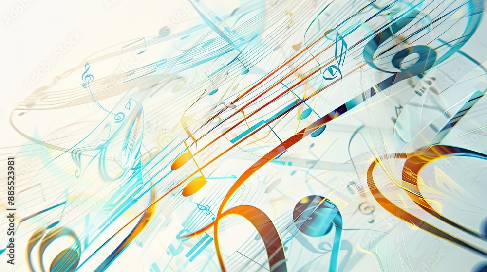 Generate an image of a musical staff with notes and melodies gracefully ...