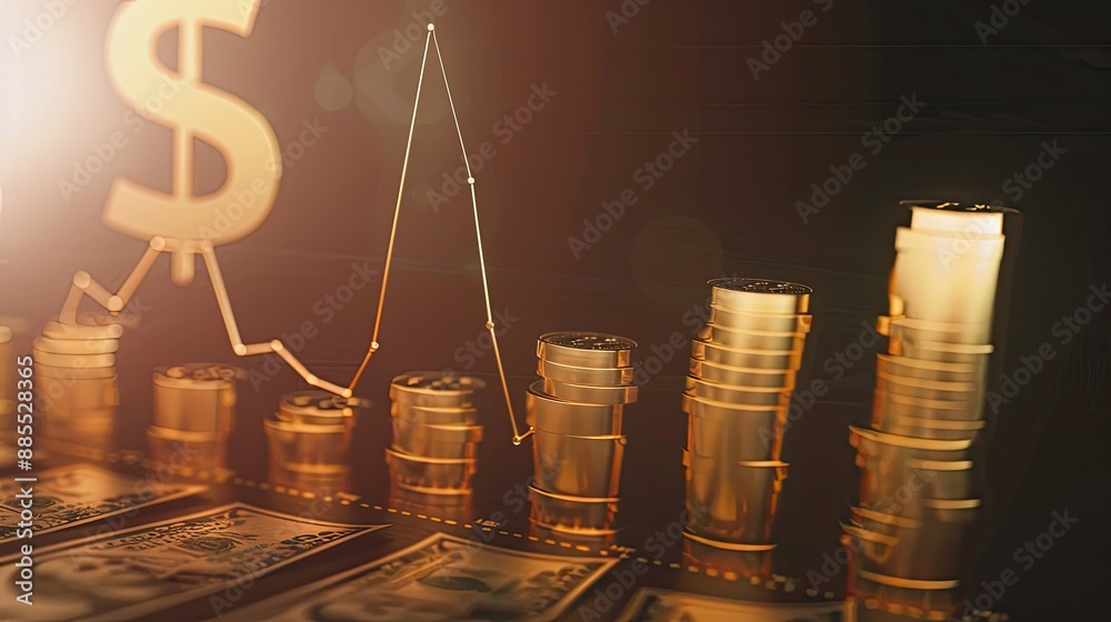 Illustrate a graph showing the steady increase in the value of the ...