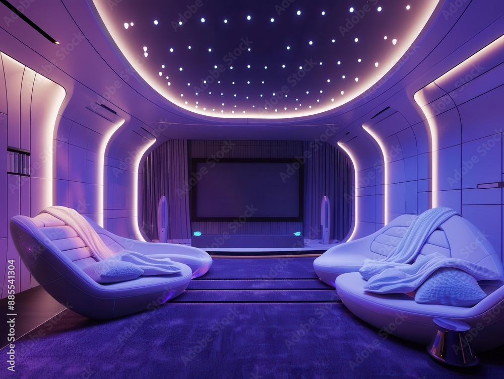 immersive home cinema with curved led screen and ambient lighting plush ...
