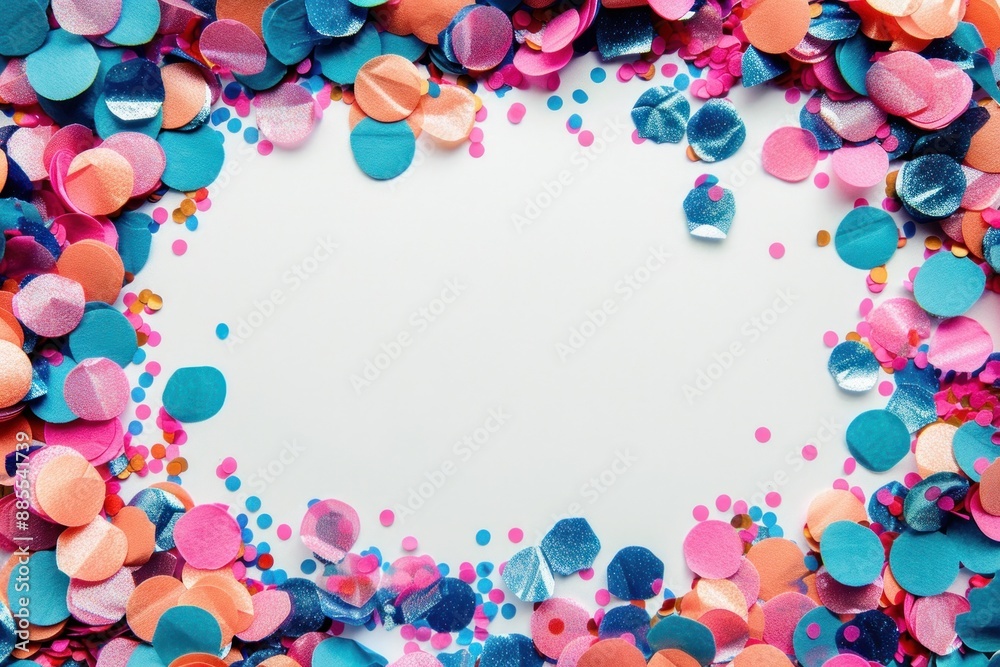 Poured confetti on a transparent background, a frame of colorful ...