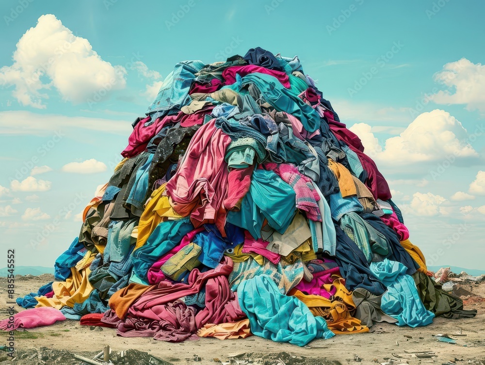 mountain of discarded clothing in landfill vibrant fast fashion items ...
