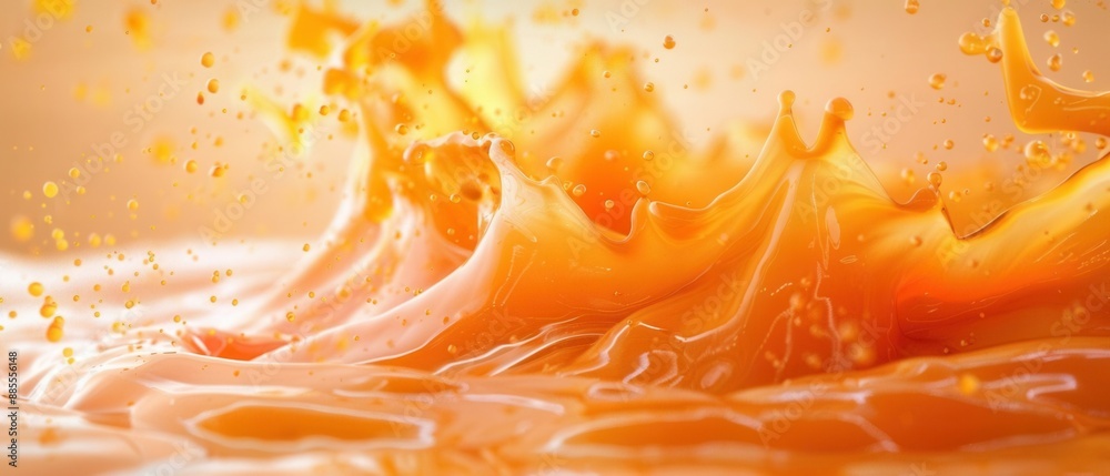 Apricot liquid with splashes, glossy cream caramel texture, 3D fluid ...