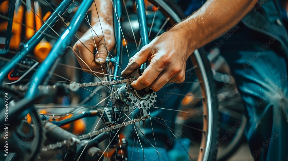 Fixing a Bicycle: Hands tightening a bolt on a bicycle wheel, with ...