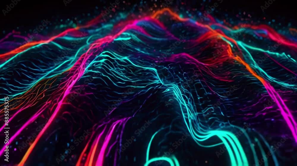 liquid flow of neon colors with a holographic effect, where the colors ...