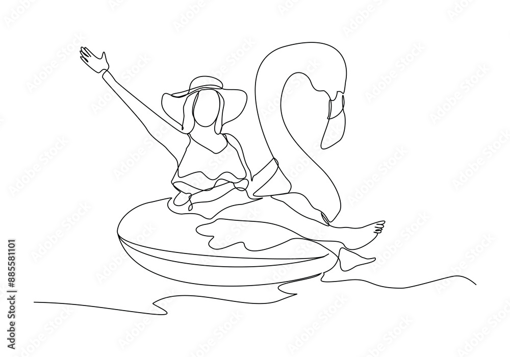 Continuous single line sketch drawing beach vacation summer travel ...