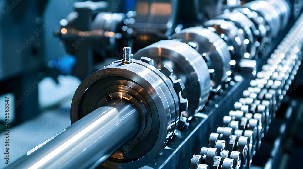 Gear chain drive shaft in conveyor belt is on production line. Timing ...