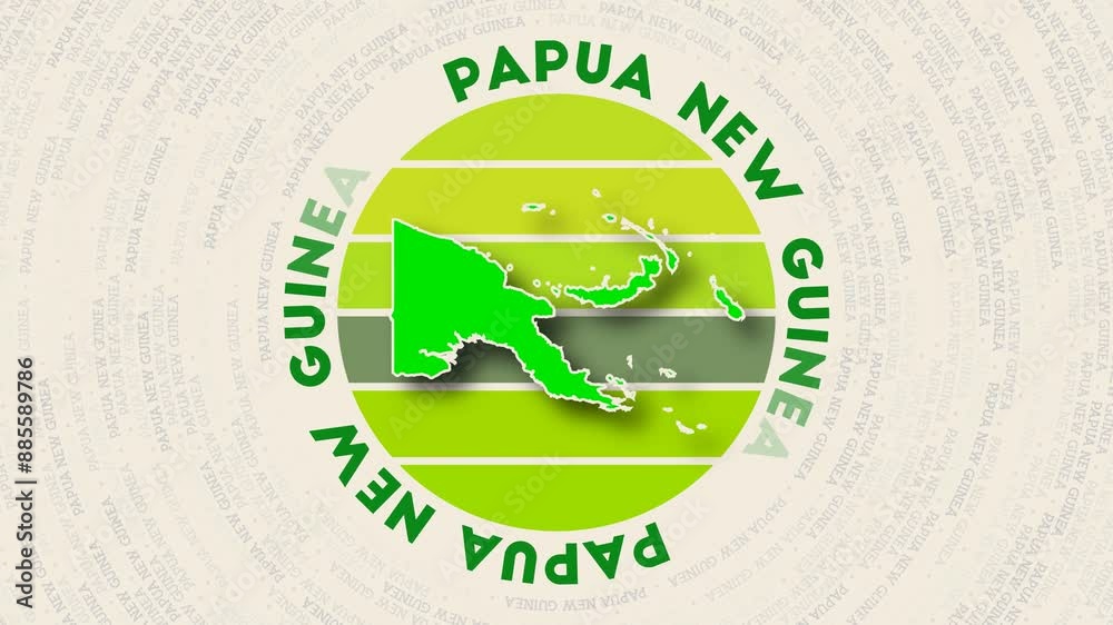 Papua New Guinea logo intro. Badge with the circular name and map of ...