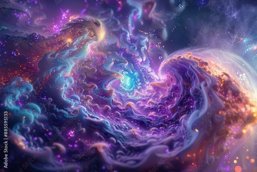 futuristic visualization of alien planets chemical makeup swirling ...