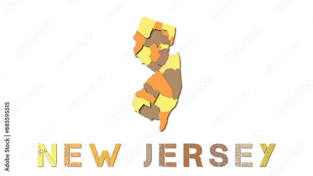 New Jersey map with paper regions. Animated us state map growing from ...