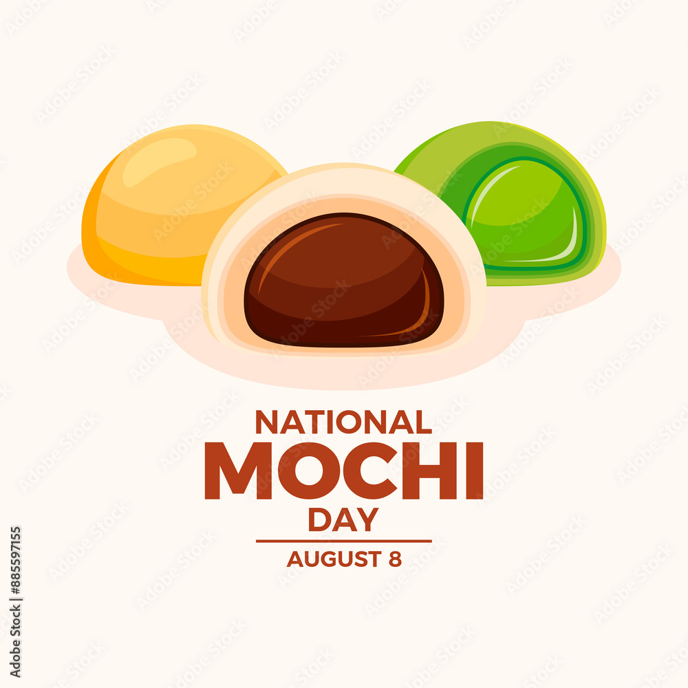 National Mochi Day poster illustration. Sweet japanese rice cake icon ...