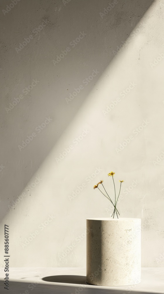 high end product shot with empty podium white marble around a few herbs ...