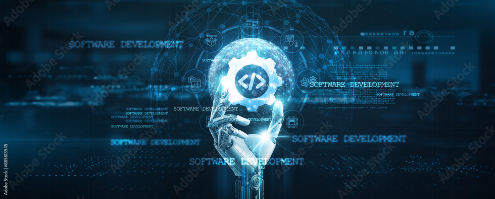 Software development, technology integration, automation, Hands of ...