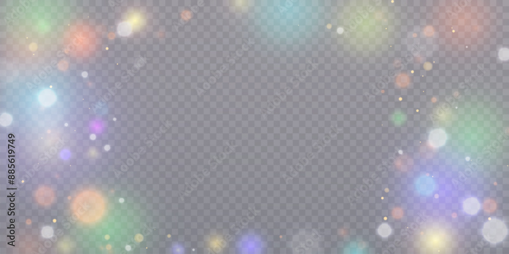 Bokeh light effect with lots of shiny shimmering particles isolated on transparent background ...