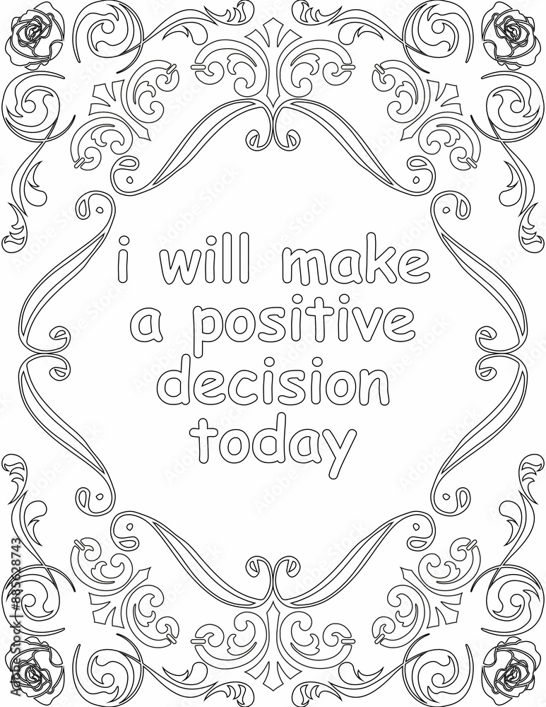 Printable floral coloring page for kids and adults with affirmation ...