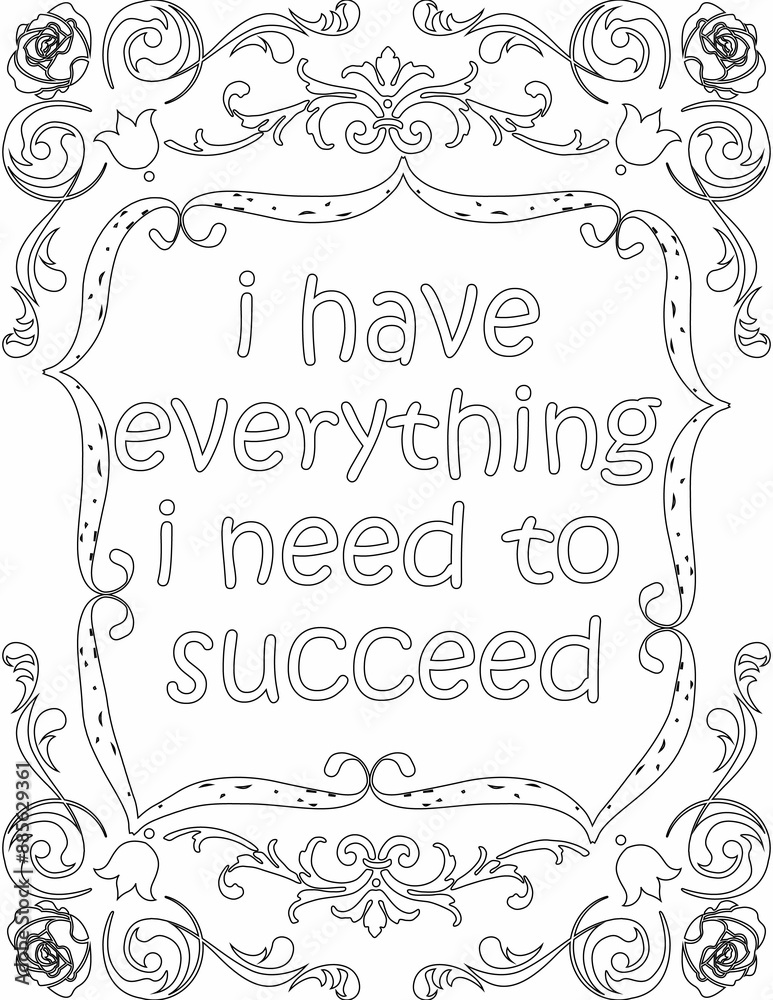 Printable floral coloring page for kids and adults with affirmation ...
