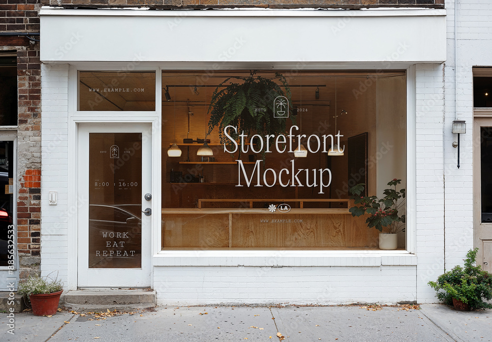 White Wood Storefront Mockup Stock Template | Adobe Stock