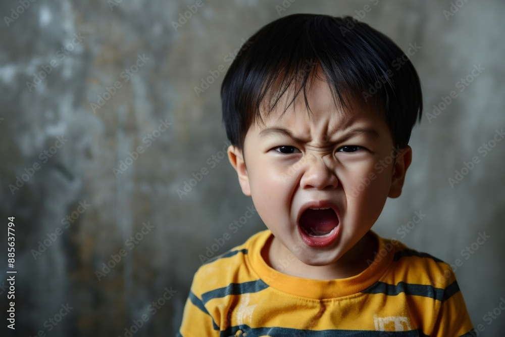Screaming, hate, rage. Crying emotional angry asian boy screaming and ...