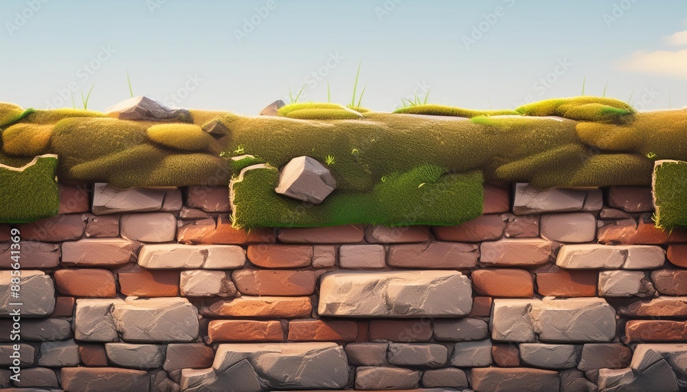 brick wall covered with grass pattern background 2d game level rocks ...