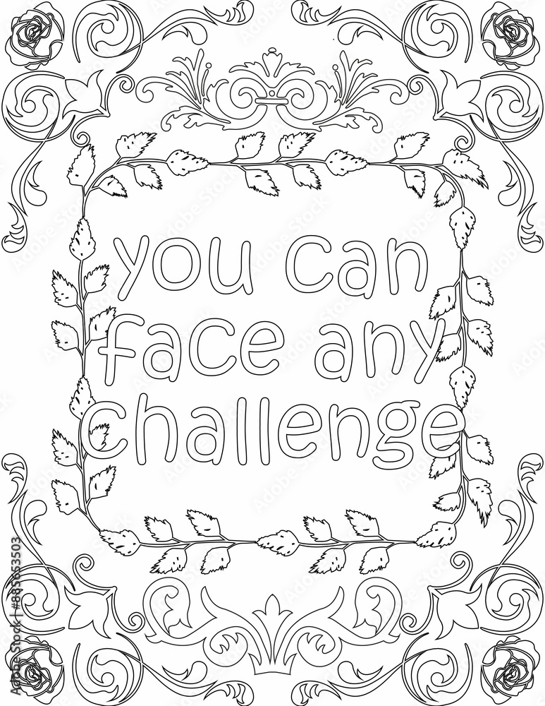 Printable floral coloring page for kids and adults with positive words ...