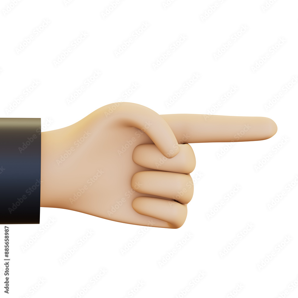 A hand making a pointing gesture, with the index finger extended and ...