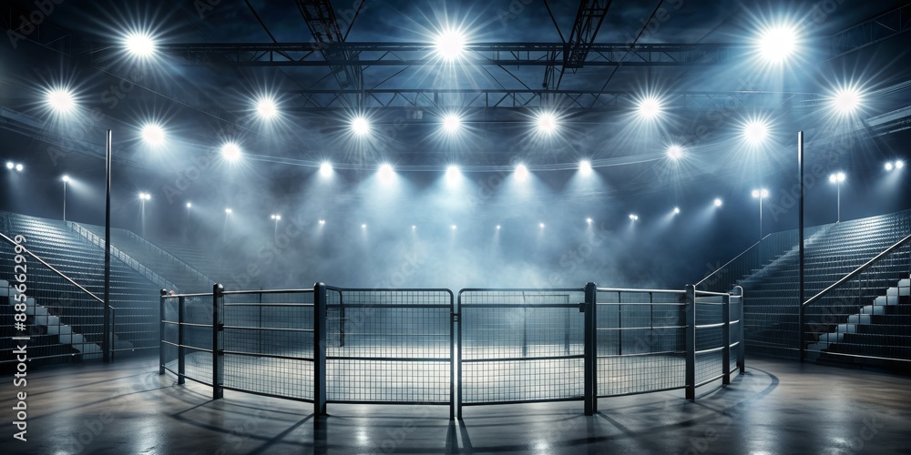 Empty Fight Cage Arena with Spotlight, 3D Rendering, Stadium, Lights ...