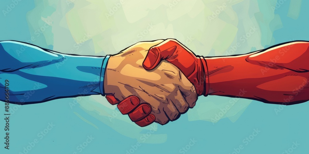 Cartoon Handshake. Superhero Duo with Superpowers Shaking Hands in ...