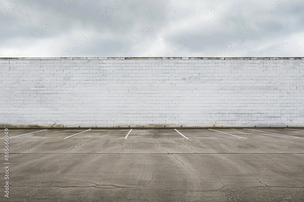 Parking Lot Wall. White Painted Brick Wall of Warehouse Building by ...
