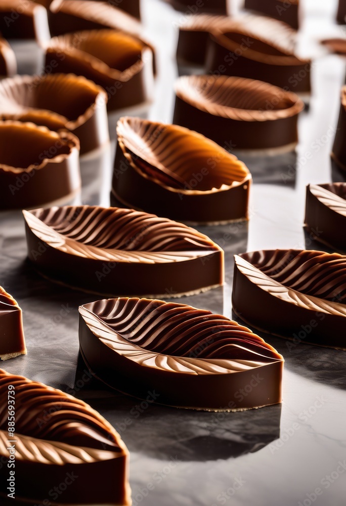 elegant chocolate tuiles sculpted into curved shapes, delicate, dessert ...