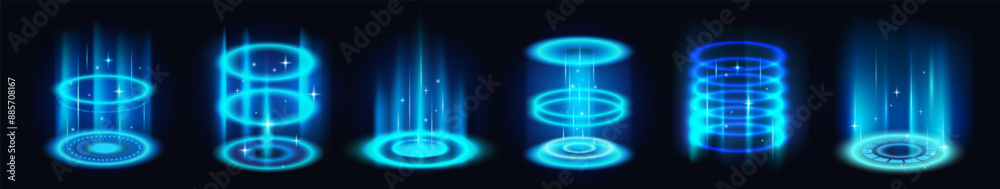 Realistic teleportation portal. Futuristic hologram with glowing energy ...