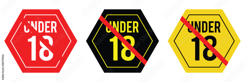 Age Restriction Enforcement Line Icon Set. Under Eighteen Access Ban symbol. Under 18 years old ...