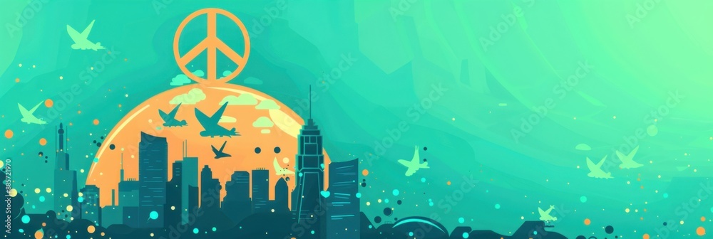 International day of peace. Horizontal banner. Peace symbol over ...