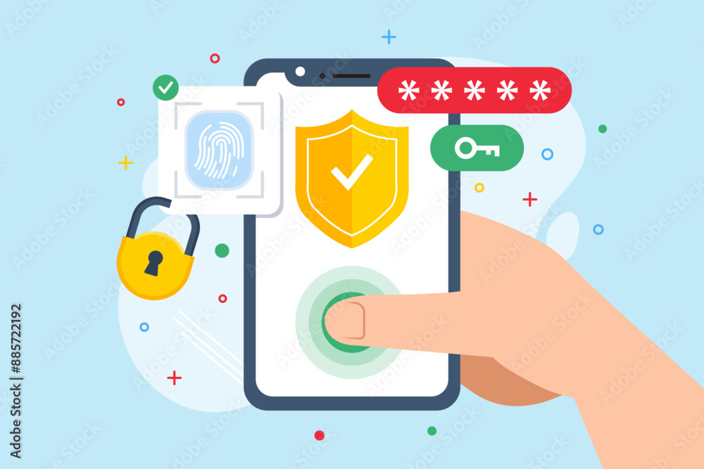 Flat illustration of hand using biometric authentication with ...