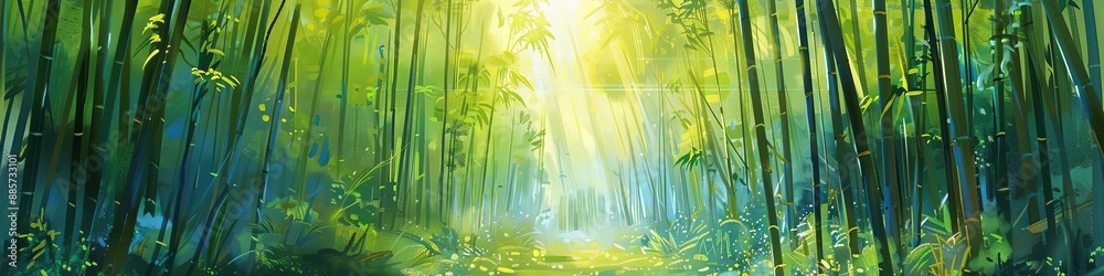 wallpaper featuring tranquil bamboo grove with rainbow, sunlight, and ...