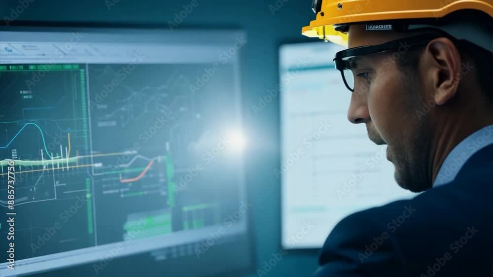 An engineer working on advanced technology in a modern lab, with ...