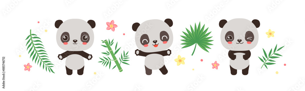 Cute panda chibi character kawaii emoticon. Chinese bear panda symbol ...