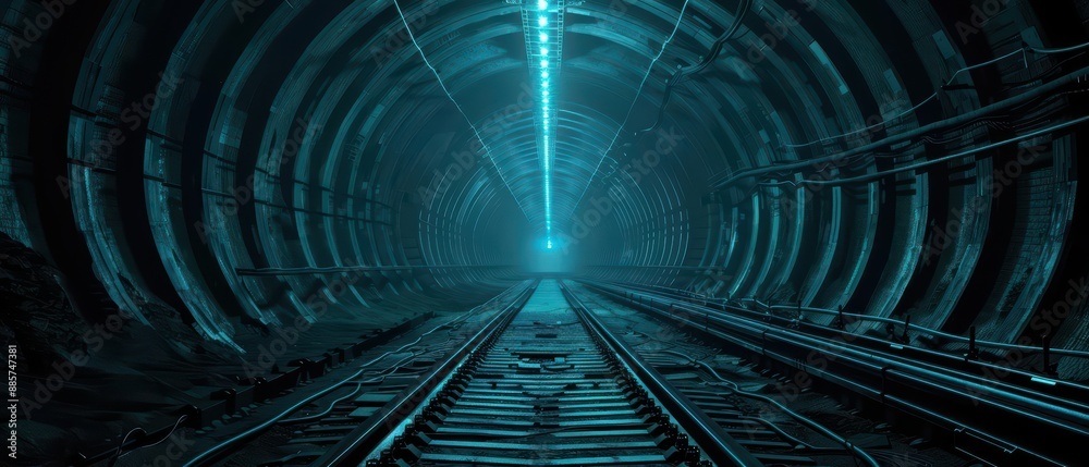 In a supernatural scene, subway tunnels are illuminated by magical ...