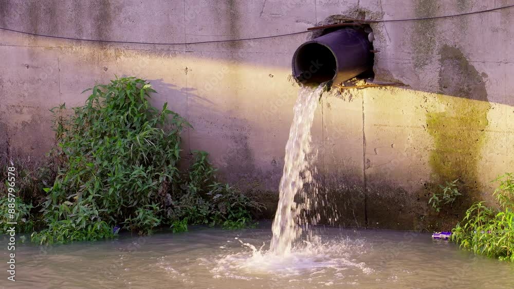 Draining sewage from pipe into river Concept of pollution rivers and ...