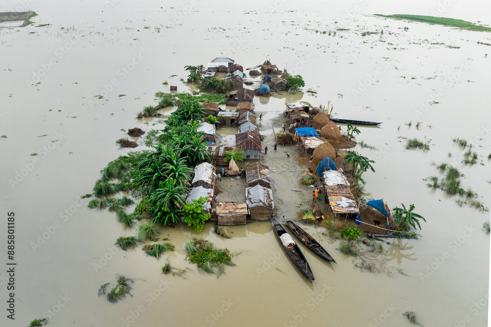 Aerial view showcasing the devastating impact of floods on villages in ...