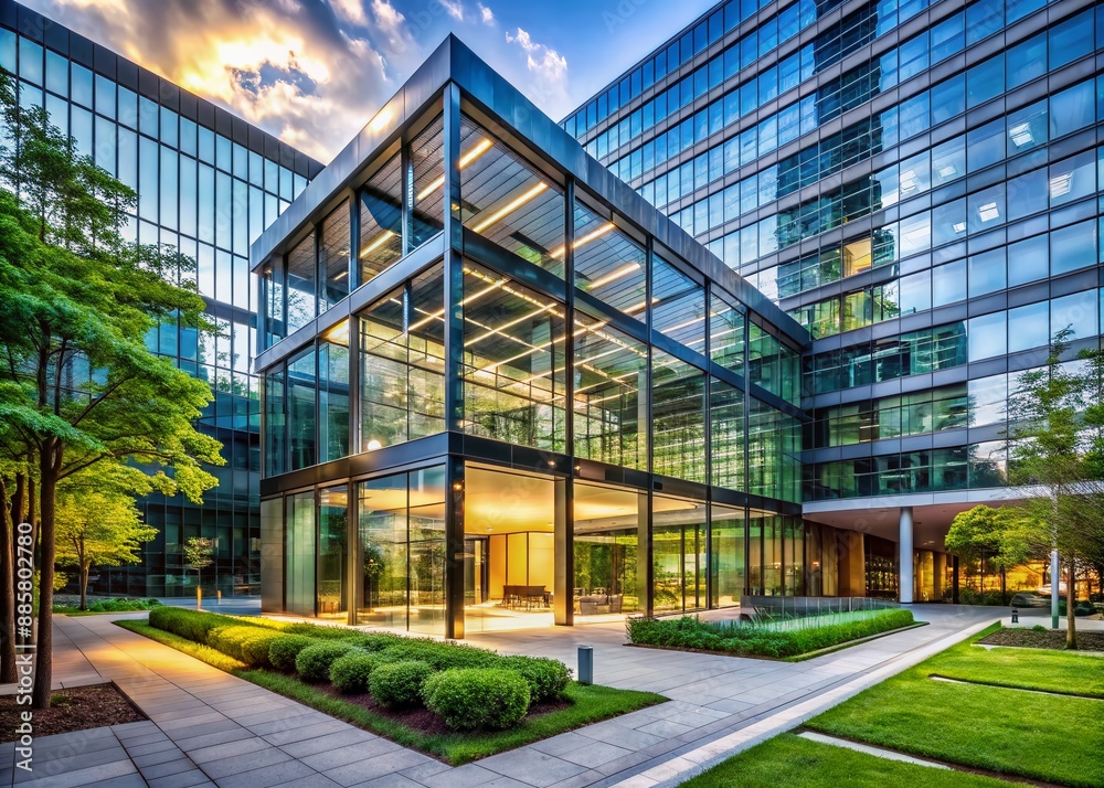 Modern bank building with sleek glass and steel architecture ...