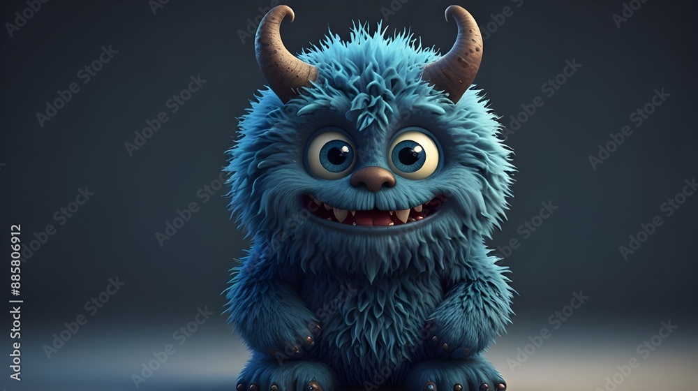 Fuzzy Friend: Adorable Blue Monster in 3D,e-learning mascot, children's ...
