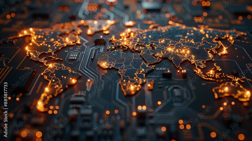 Globe of Innovation World Map Fused with Technology on Circuit Board ...