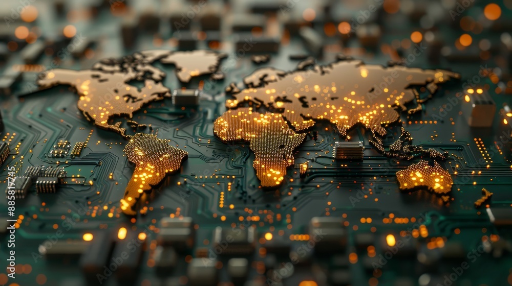 Globe of Innovation World Map Fused with Technology on Circuit Board ...