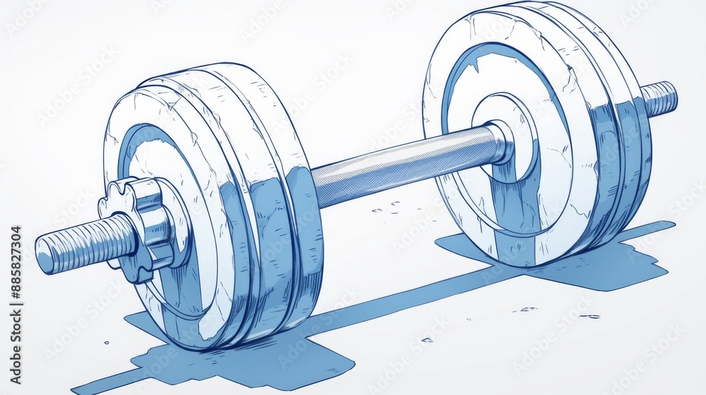 Simple hand-drawn barbell line art in navy blue on white background ...