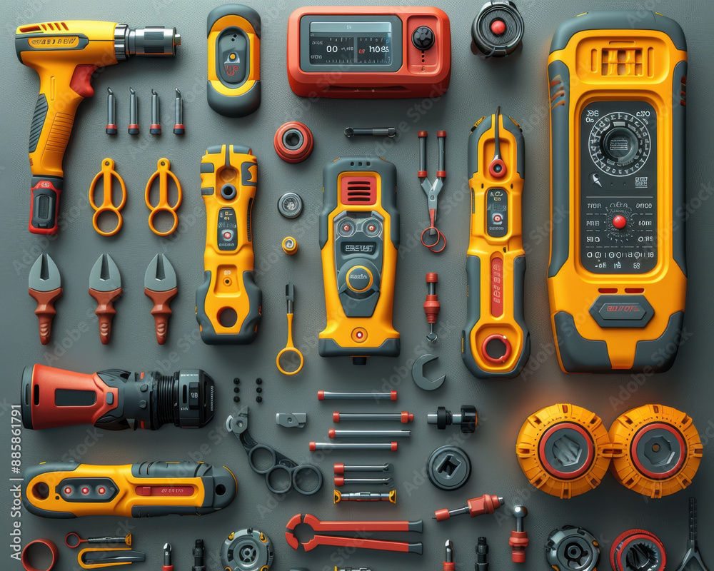 Modern Design Electrical Tools Set - High-Quality 3D Render with Wire ...