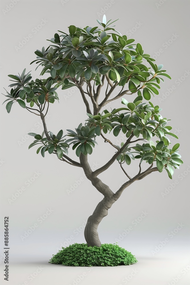 Realistic Illustration of a Curly-Barked Tree with Dense Green Foliage ...