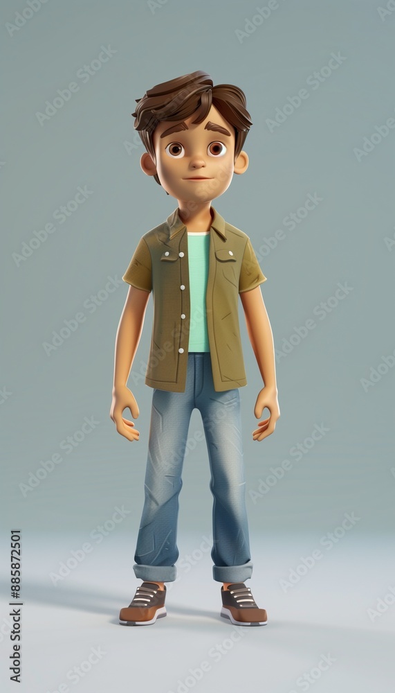 3D Cartoon Boy Character with Casual Outfit and Modern Hairstyle Stock ...