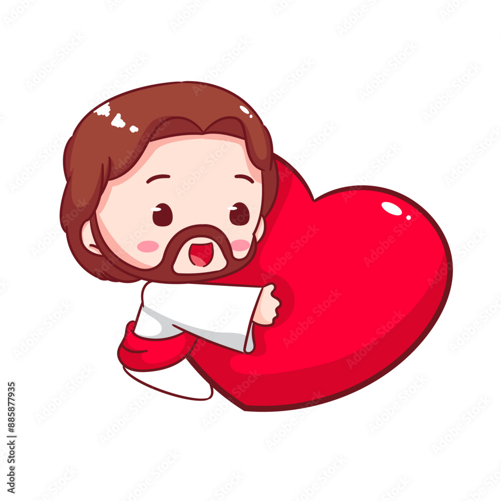 Cute Jesus With Big Love Heart Cartoon Vector. Christianity Religion ...