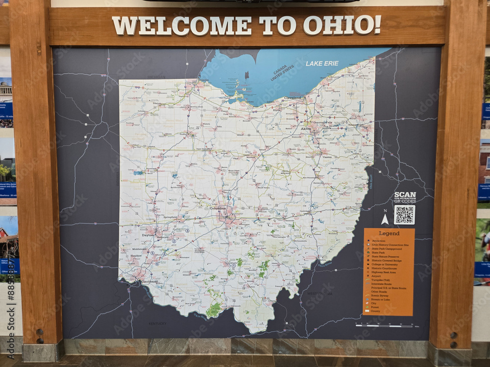 Toledo, Ohio, USA- 07.10.2024: Welcome to Ohio map sign prominently ...