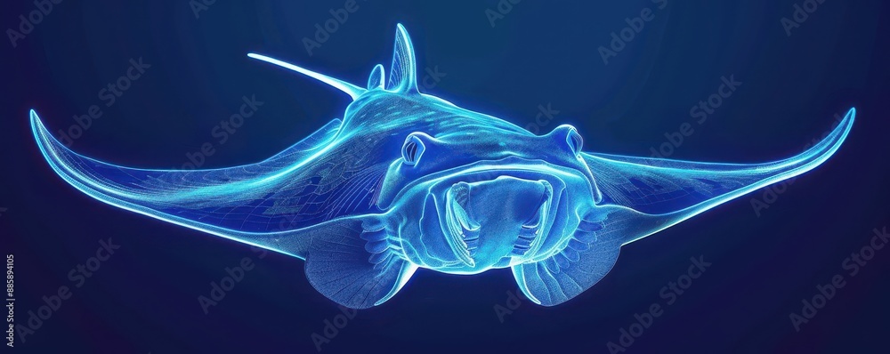 Neon line art of a fullbody stingray with a realistic underwater ocean ...